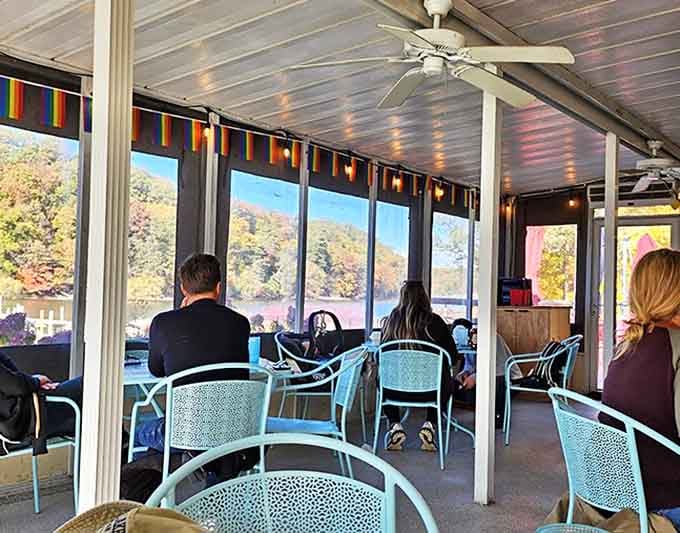 Bright, airy dining spaces filled with natural light create the perfect backdrop for savoring Southern classics while watching boats drift by.