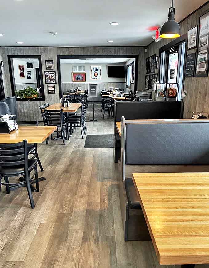 The dining room's warm lighting and comfortable booths invite you to settle in and stay awhile &ndash; this isn't fast food, it's food worth savoring.