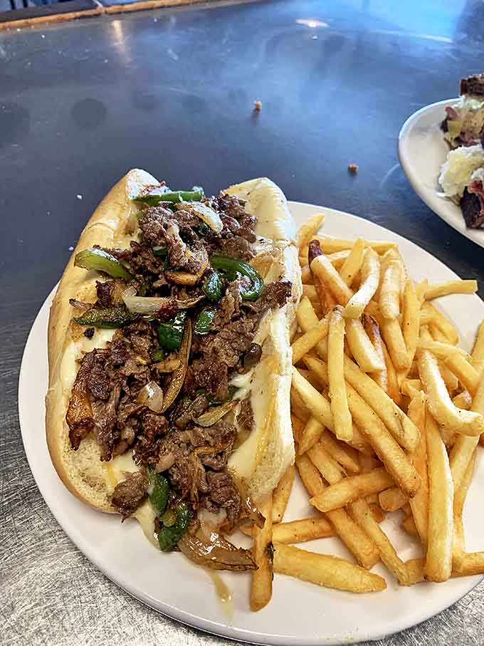 A sandwich that requires both hands and possibly a bib. Those fries are the supporting actors who steal the show.