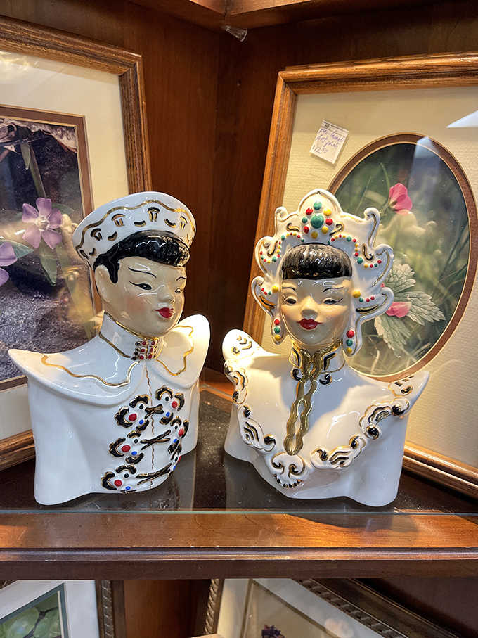 Delicate Florence Ceramics figurines demonstrate the artistry of mid-century pottery with their characteristic soft glazes and elegant forms.