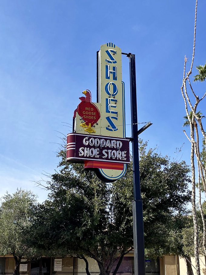 Goddard Shoe Store's sign, complete with its Red Goose mascot, reminds us of an era when shopping for footwear was an event worthy of neon celebration.