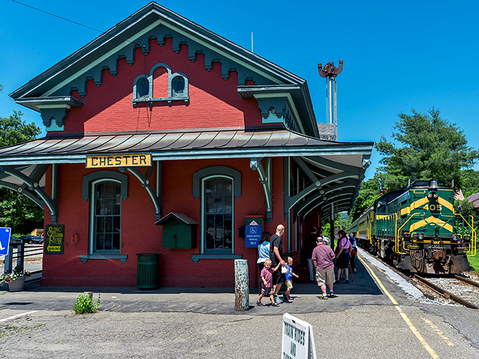 All aboard at the bright red Chester Depot! Visitors pass through Vermont&rsquo;s most breathtaking scenery, surrounded by charm and history at every turn.