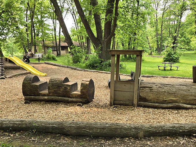 This playground proves you're never too young to appreciate the outdoors &ndash; tree stumps and logs beat plastic any day.
