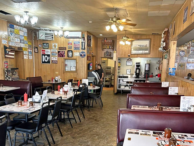Red vinyl booths and simple tables create an unpretentious setting where the food, not the decor, rightfully takes center stage.