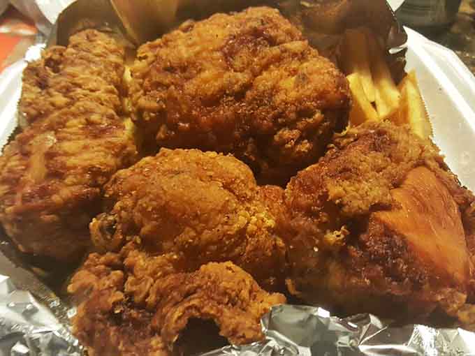 Fried chicken that's crispy, juicy, and makes you question why you ever thought this was just a gyro place.