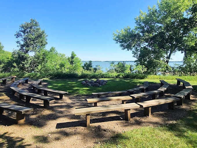 The council ring provides a gathering space where groups can connect with each other and the natural world surrounding them.
