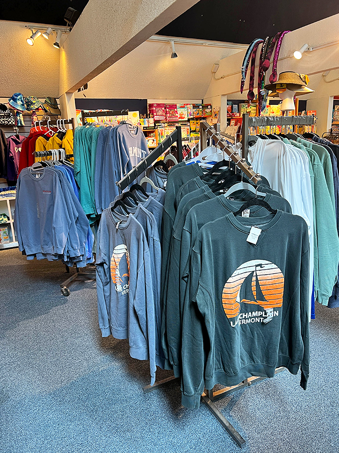 Vermont-themed apparel lets visitors take home a piece of Lake Champlain style &ndash; these cozy sweatshirts are perfect for cool lake evenings.