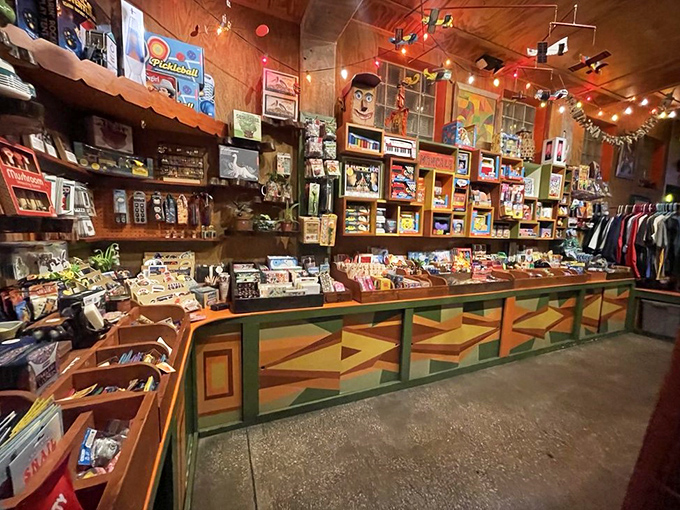 The gift shop area looks like the world's most interesting garage sale &ndash; vintage toys and local treasures await between pizza bites.