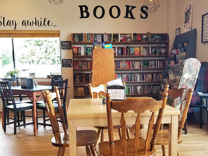 "BOOKS" &ndash; a simple sign for a profound offering, reminding us that some pleasures, like reading with a good drink, never go out of style.