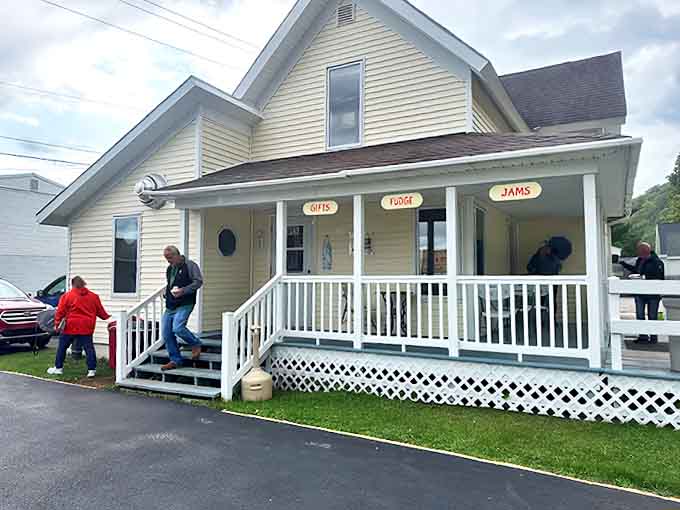 Storefront charm: The quaint exterior with its "Gifts, Fudge, Jams" signage promises treasures both edible and collectible inside.