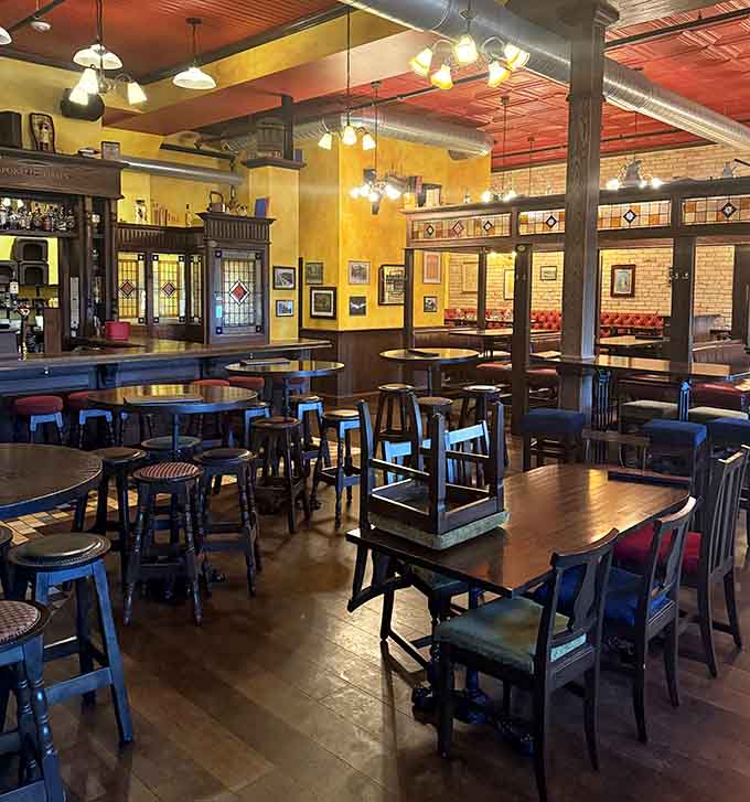 The dining area balances openness with coziness, creating spaces that work equally well for intimate dinners or group gatherings.