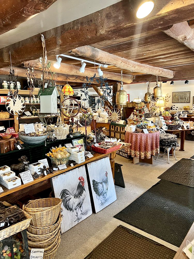 Country store meets chocolate wonderland. The rustic beams and chicken artwork create an atmosphere Joanna Gaines would drive hours to photograph.