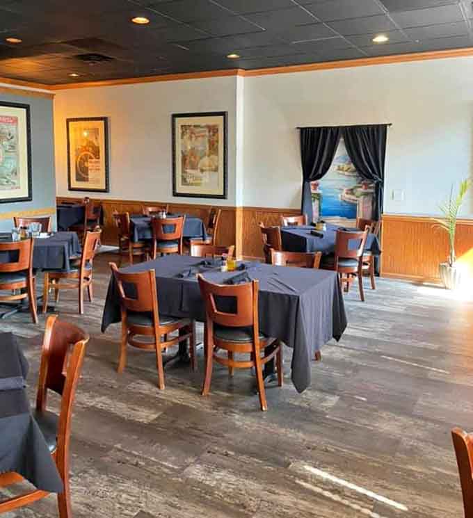 The spacious dining room offers plenty of seating options, whether you're planning an intimate dinner or bringing the whole crew along.