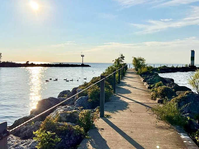 This concrete runway to the horizon offers contemplative strolls above Lake Erie's rhythmic waters, perfect for solving life's persistent questions.