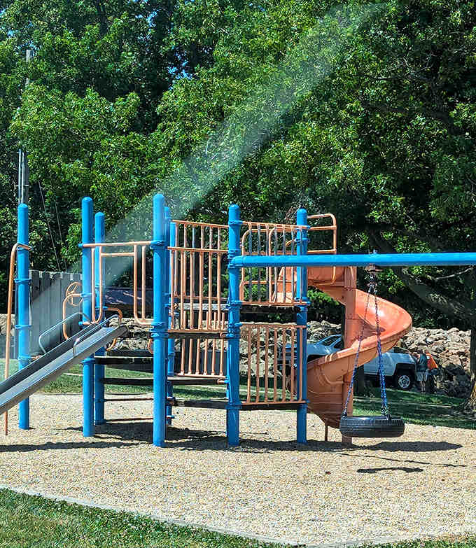The playground stands ready for the next generation of energy-filled kids &ndash; that twisty slide has seen more action than a Hollywood stuntman.