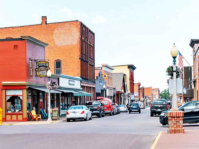 Downtown Calumet's colorful storefronts invite exploration, each historic building housing small businesses that keep the community vibrant.