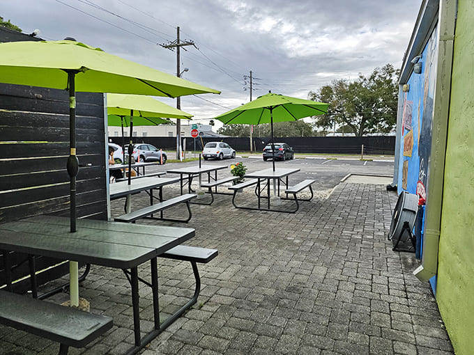The patio offers a breath of fresh air with those signature green umbrellas &ndash; because sunshine makes everything taste better.