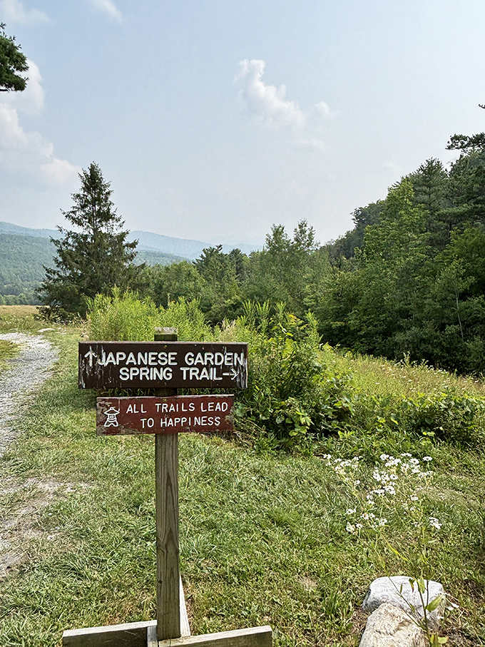 "All trails lead to happiness" &ndash; perhaps the most truthful trail marker ever created, pointing the way to Vermont's secret garden.