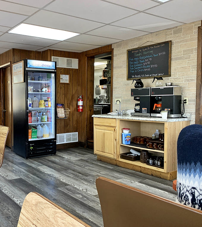 The service area shows a no-nonsense approach to breakfast: good coffee, cold drinks, and everything within easy reach for efficient service.