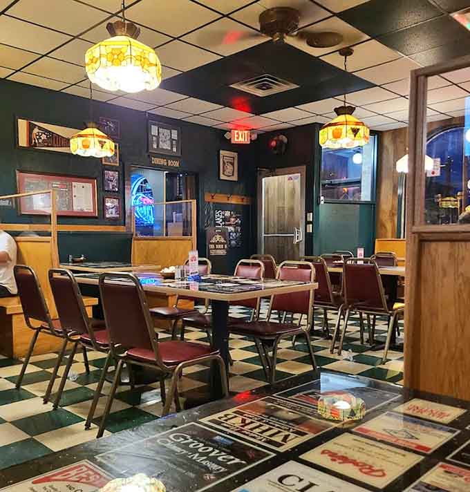 Checkered floors and comfortable seating set the stage for meals that feel both special and wonderfully unpretentious.