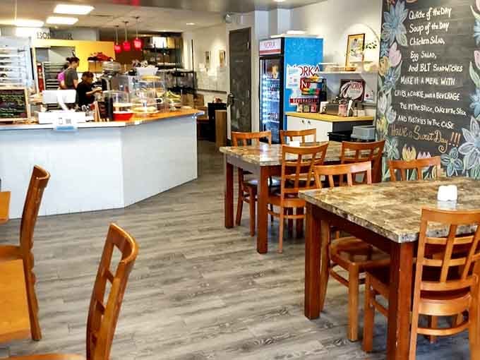 The seating area invites you to sit, stay, and contemplate whether ordering a second dessert makes you weak or wise.