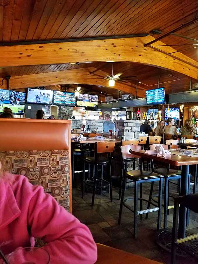 High ceilings and thoughtful layout make the dining area feel spacious while maintaining that cozy neighborhood vibe.