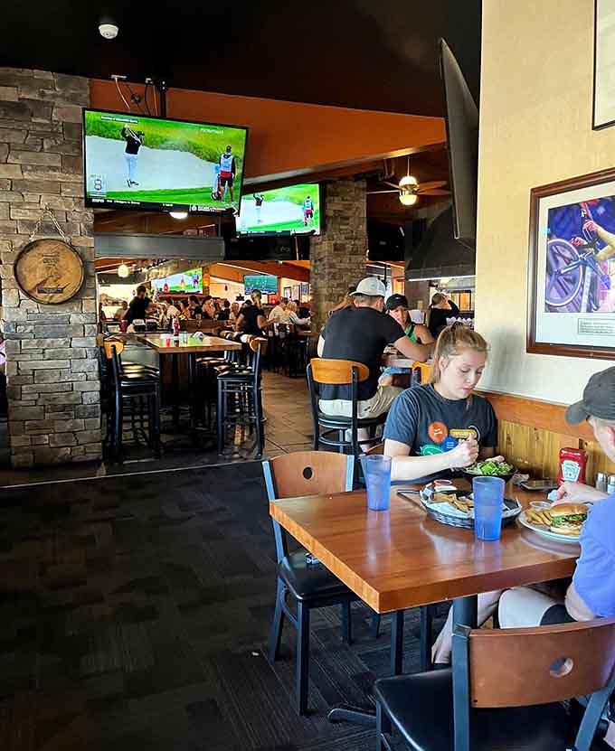 High ceilings and strategic TV placement mean everyone gets a good view, whether they're here for food or sports.