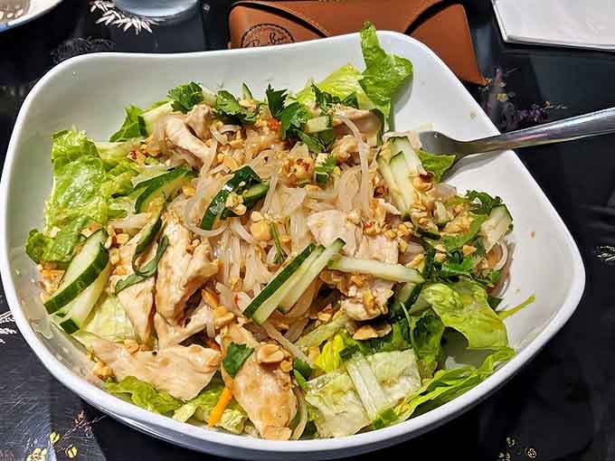 This Thai chicken salad brings together crisp vegetables and tender protein in perfect harmony. Like a well-conducted orchestra where every ingredient plays its part.