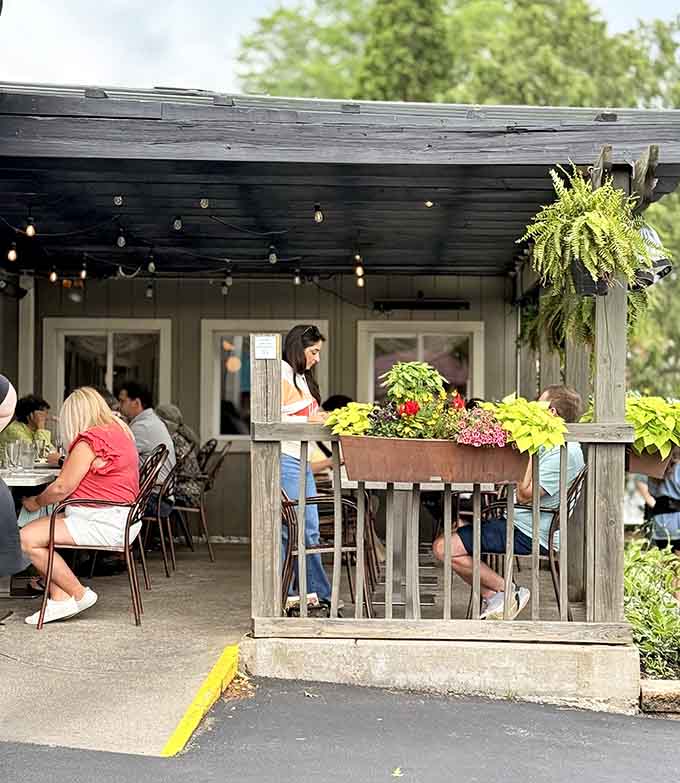 The patio offers fresh air, good food, and the perfect spot for weekend brunch conversations.
