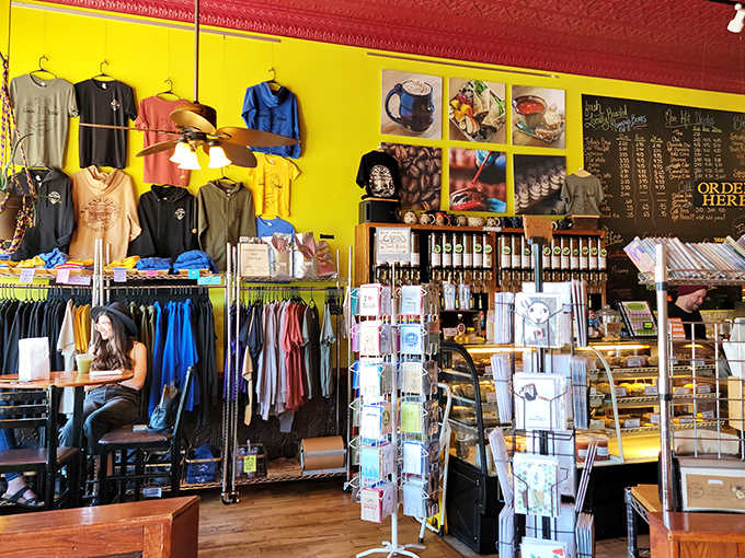 Not just coffee and quiche&mdash;The Local Blend's retail corner offers wearable souvenirs and gifts that say "I found the good stuff."