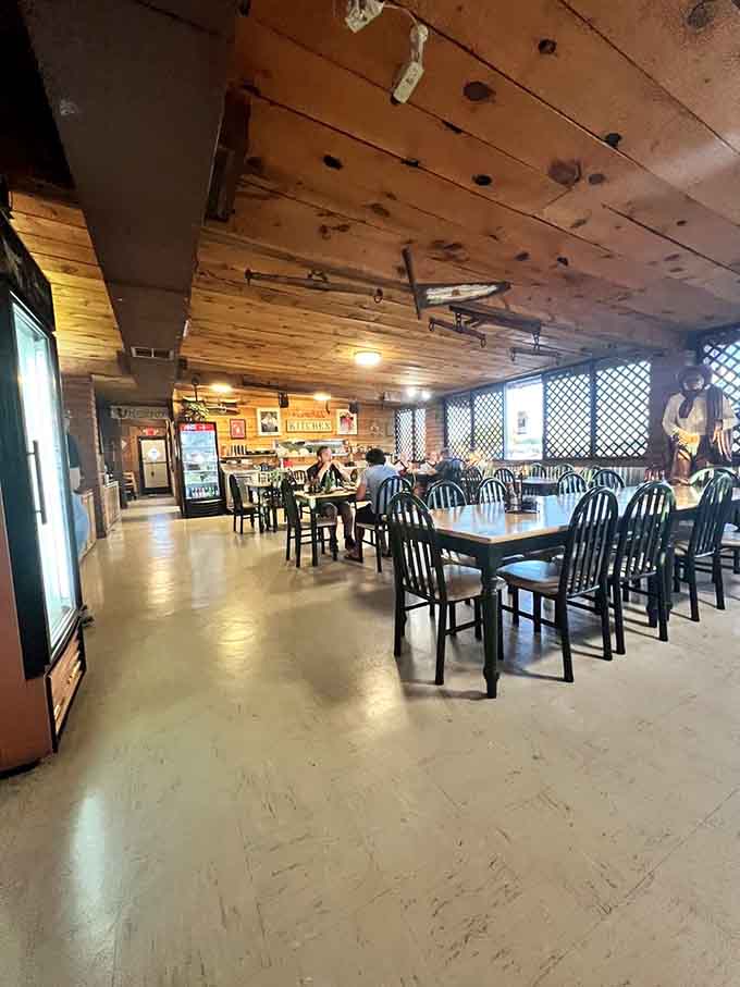 The dining area fills with travelers from everywhere, all united by good food and great atmosphere.