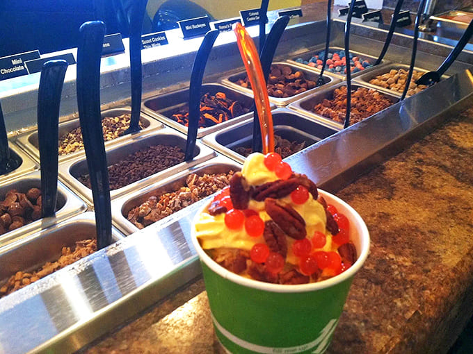 The topping station – where decision paralysis meets creative freedom in a delicious standoff that everyone ultimately wins.