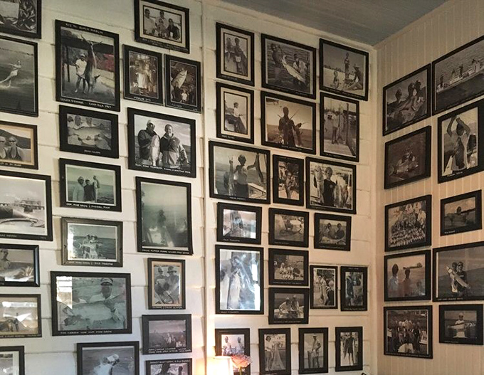 Every inch of wall space celebrates Florida's fishing heritage, creating a museum-like tribute to life on the water.