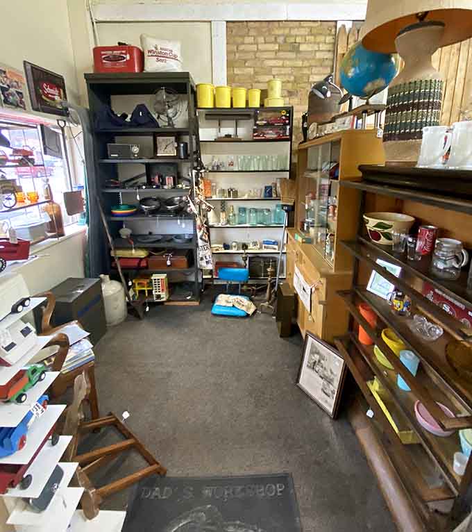 Shelves overflow with vintage finds from toy trucks to everyday items, each one a small piece of American history.