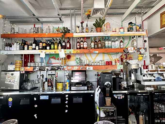 That bar setup is ready to mix up whatever you're craving, from morning mimosas to evening cocktails galore.
