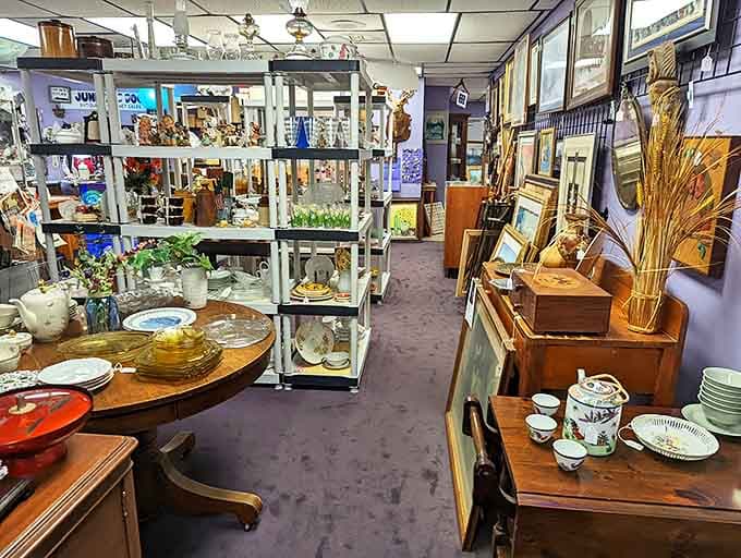 The shop's carefully arranged displays create little worlds within worlds, inviting visitors to imagine these objects in their own homes.