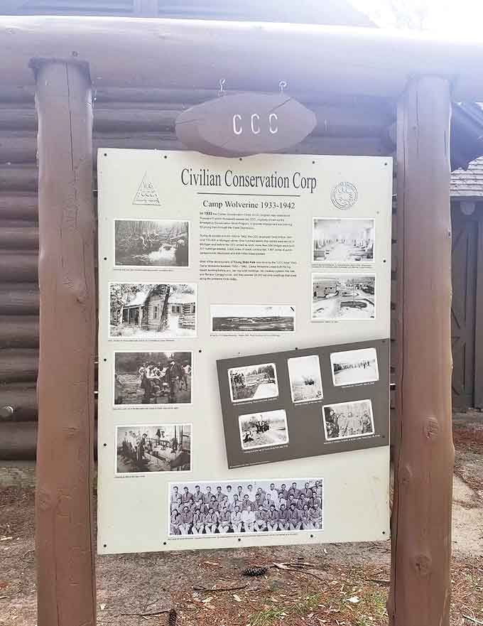 Historical displays share stories of the Civilian Conservation Corps, whose Depression-era work still benefits visitors today.
