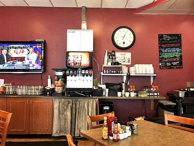 The beverage station &ndash; command central for the lifeblood of morning rituals, where coffee flows freely and juice awaits the vitamin-conscious.