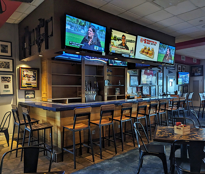 Sports fans rejoice at the well-appointed bar where Boston games play and cold brews flow as freely as the conversation.