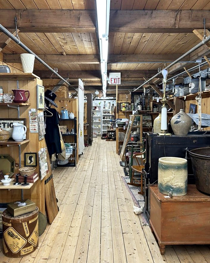 The mall's spacious interior reveals wooden floors and endless aisles of treasures, each turn promising new discoveries.