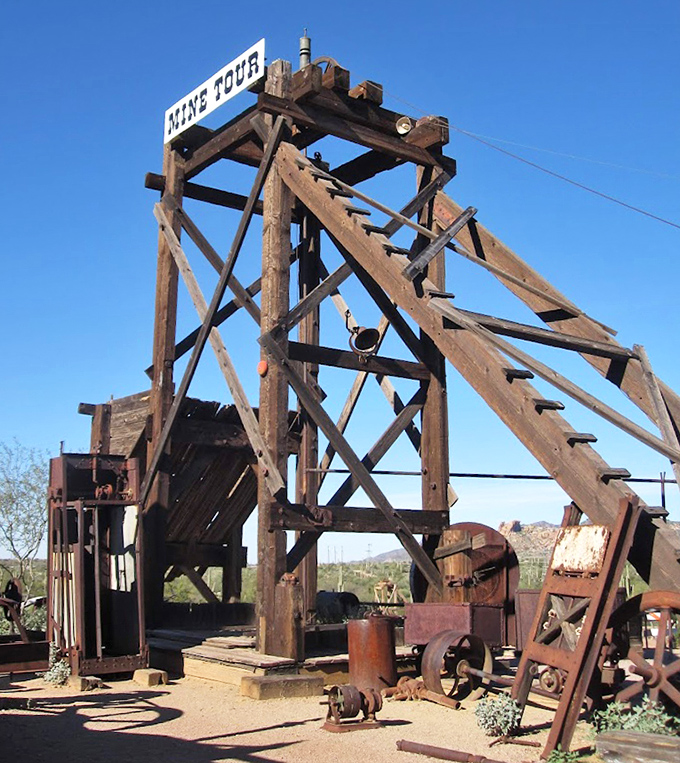Mining history comes alive in weathered wood and iron &ndash; testament to human determination in this unforgiving landscape.