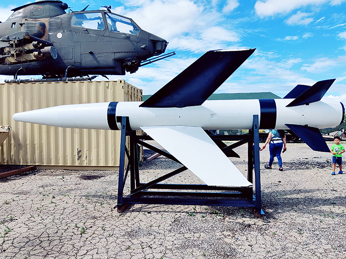 This sleek missile display reminds visitors of the technological advances that changed warfare forever – thankfully now serving educational purposes only.