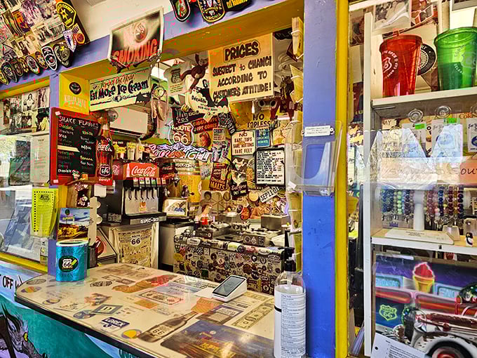 The ordering area is a masterclass in sensory overload, where every inch tells a story and every sign promises both food and fun.