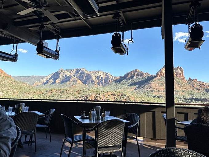 Dining with a view doesn't get better than this &ndash; red rock formations create a backdrop that no interior designer could ever replicate.