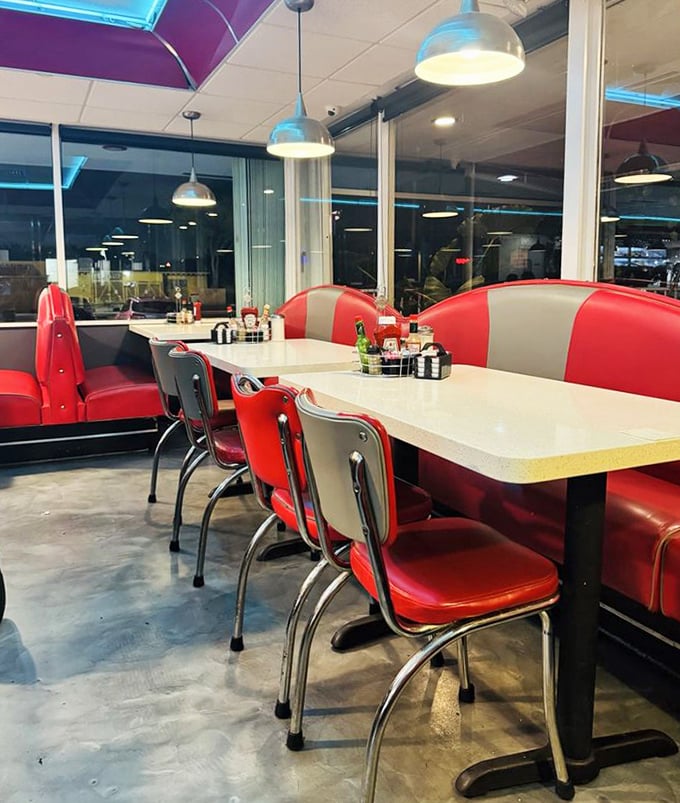 Red vinyl booths and chrome-trimmed tables create the perfect setting for everything from first dates to business meetings to late-night confessions.