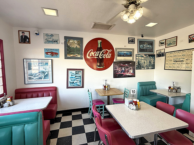 Coca-Cola signs and Route 66 memorabilia create a museum of Americana where the exhibits come with side orders.