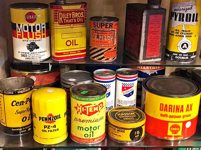 Vintage oil cans and tins showcase the golden age of American advertising, when even utilitarian products came in artwork-worthy packaging.