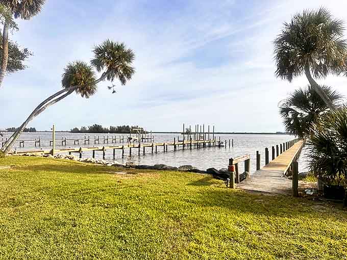 A wooden dock extends into calm waters, offering both a pathway to adventure and a perfect spot for contemplation.