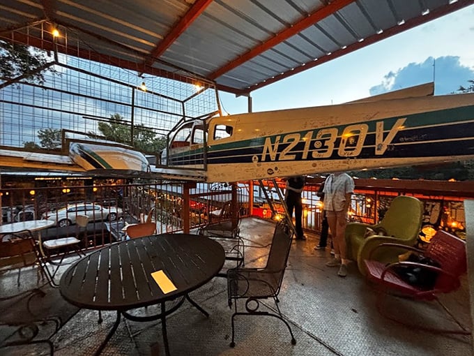 Is that an actual airplane incorporated into the dining space? Yes, because at Satchel's, "normal" is just not on the menu.