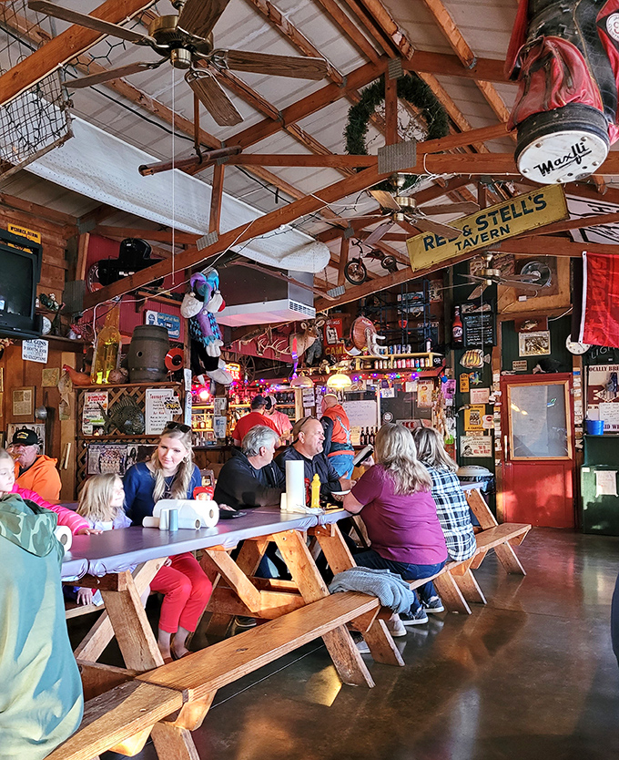 Where fishing dreams and hungry realities meet. The ceiling-hung treasures create a wonderland for both anglers and eaters.